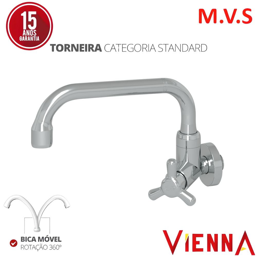 Torneira Cozinha de Parede Bica Horizontal Móvel Linha Vienna Abs Cor ...