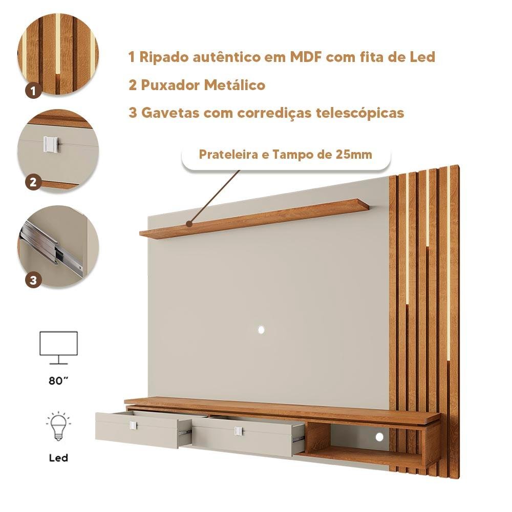 Painel Ripado com Led Tv até 80 Polegadas Off White Naturalle Hanôver ...