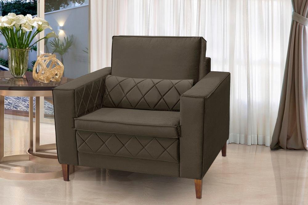 Poltrona Decorativa Viena Estofada Pés Madeira Veludo Marrom Quarto ...