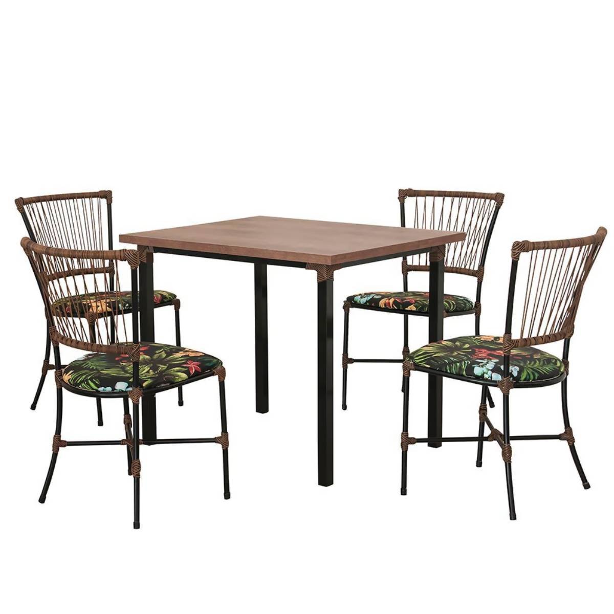 CONJUNTO MESA FAMA GRAMADO 4 LUGARES COM TAMPO MDP - ARGÉLIA | MadeiraMadeira