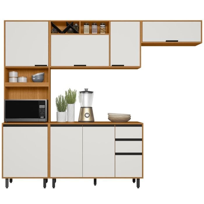 Cozinha Modulada 4 Pecas 260 Cm Raven Freijo Off White Pln | MadeiraMadeira
