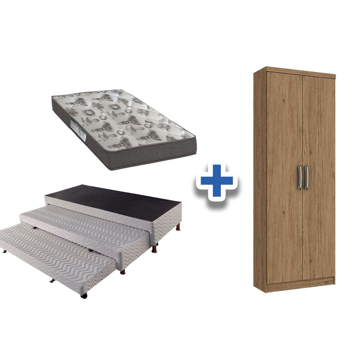 Cama Box Solteiro c/ 2 Aux + Armário Multiuso Margarida Rústico ...