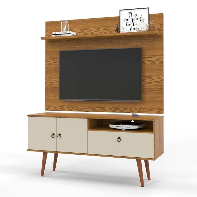 Rack com Painel 137cm Para TV 46 Polegadas Topázio Patrimar Cumaru/Off ...