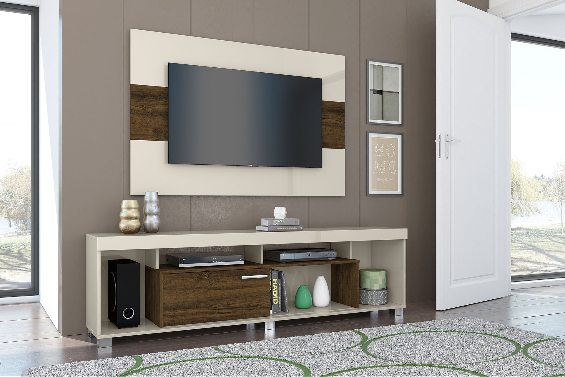 Combo Painel e Rack Tomaz para Tv de 65 Polegadas Sala de Estar White e Savana - Berit Decor ...