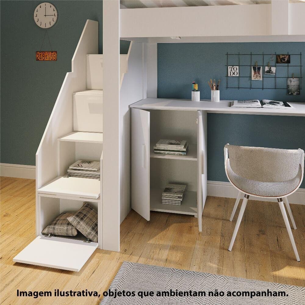 Cama Alta Juvenil Star Plus Office Multifuncional Branco | MadeiraMadeira