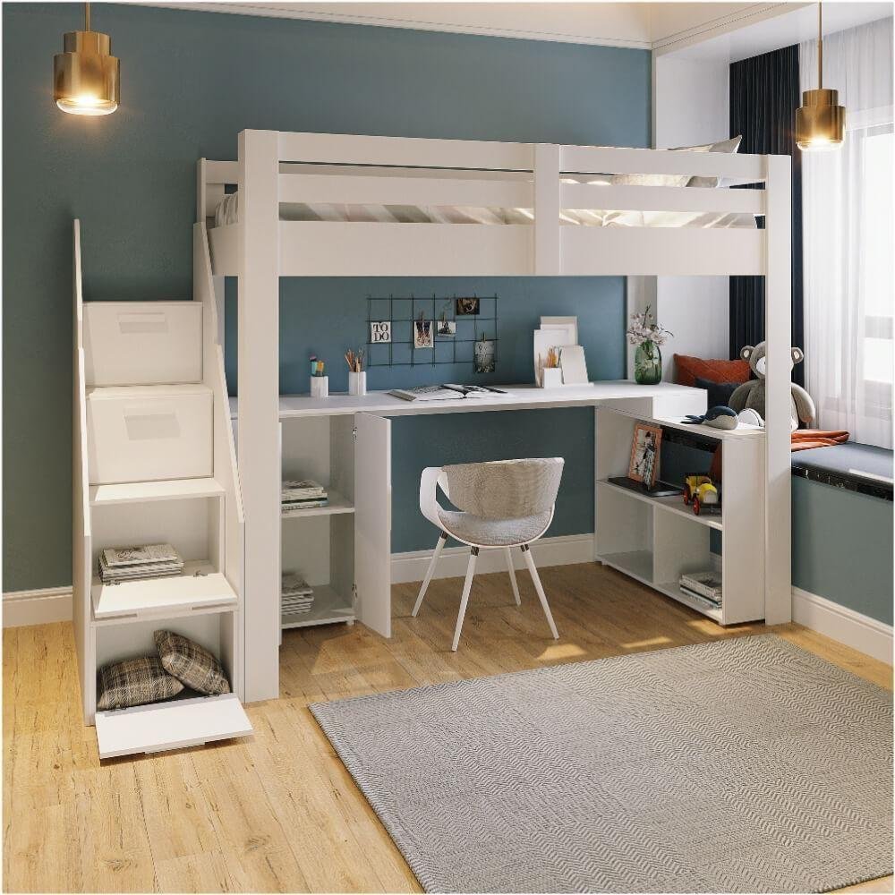 Cama Alta Juvenil Star Plus Office Multifuncional Branco | MadeiraMadeira