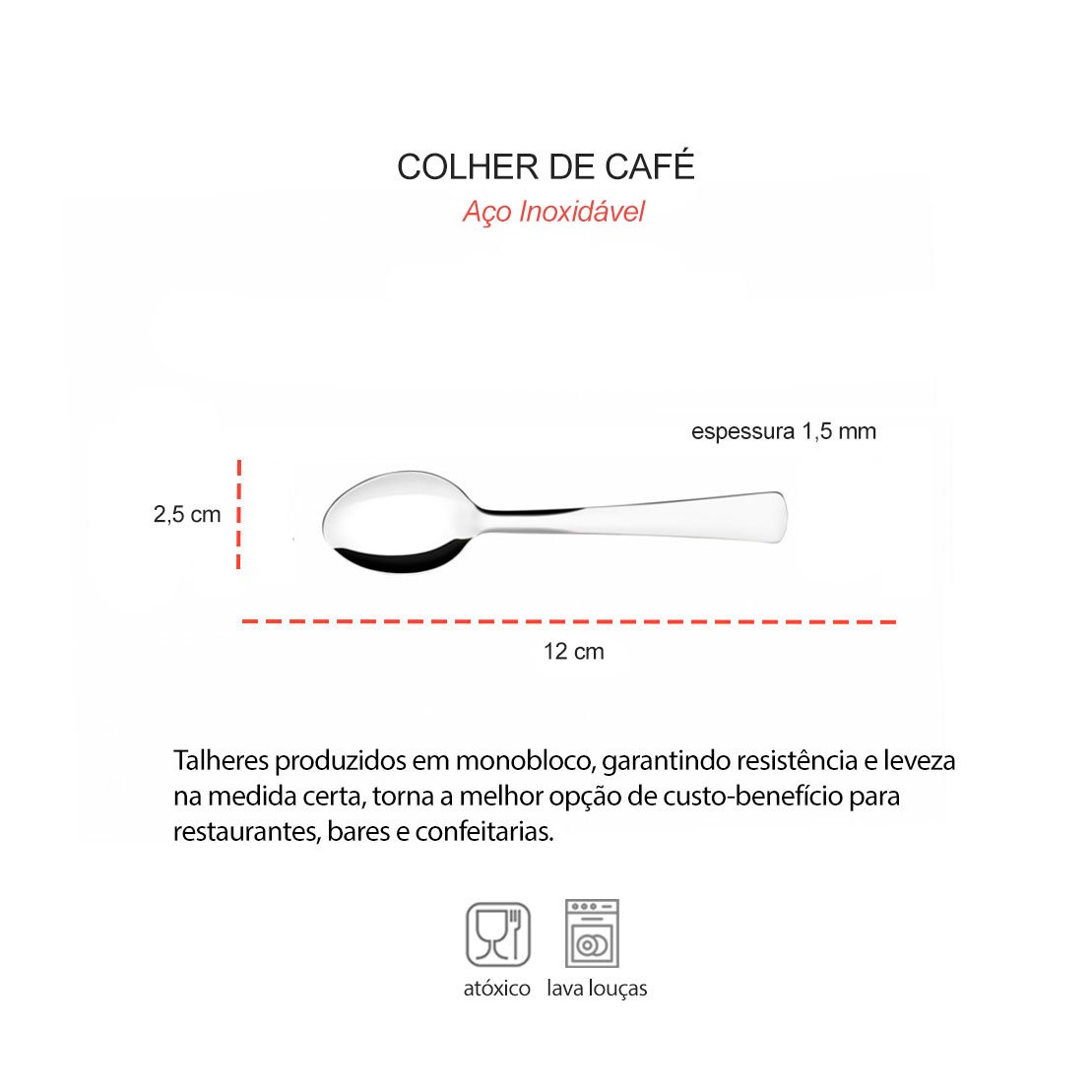 Colher de Cafe Aço Inox Talheres Restaurante Buffet 60un | MadeiraMadeira