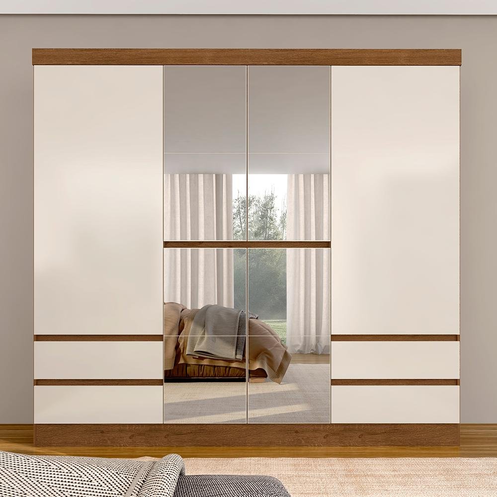 Roupeiro Casal com Espelho 6 Portas Diplomata Freijó/off Premium - M.a ...