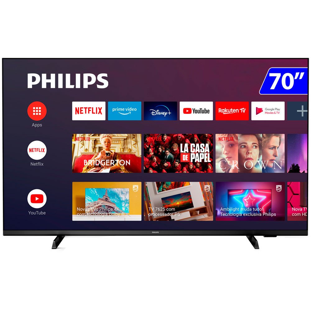 Smart TV Phillips LED 70 4K Ultra HD Wi-Fi Android Bluetooth 70PUG7406 ...