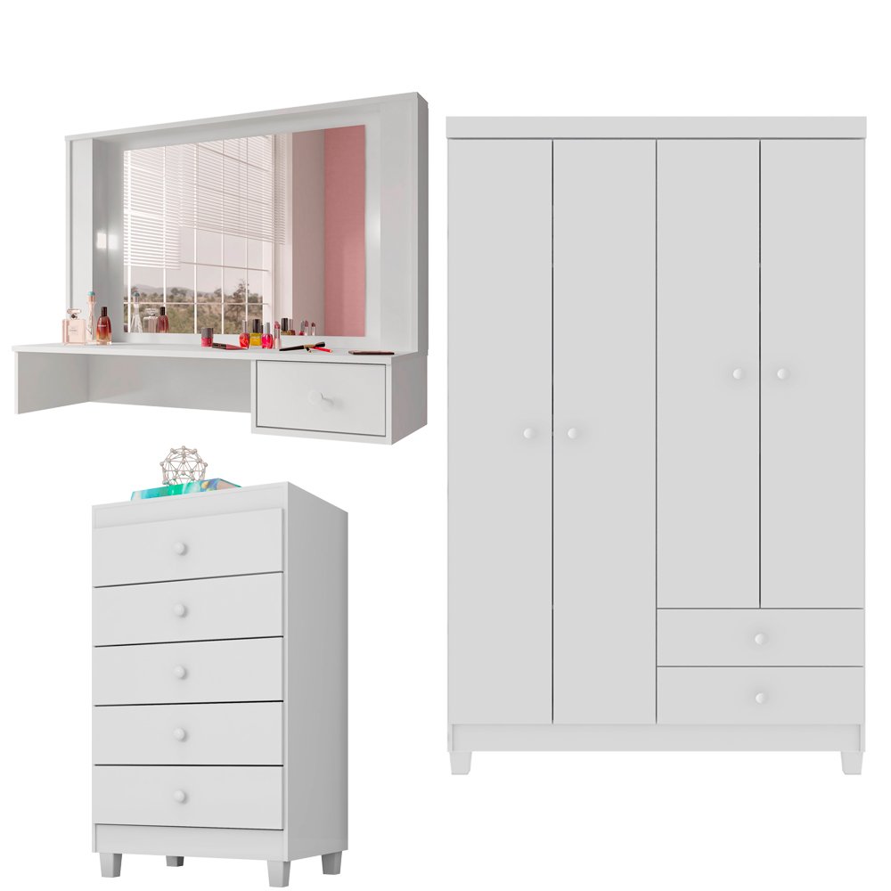 Guarda Roupa Infantil Com Cômoda Infantil Baby Kids E Penteadeira ...