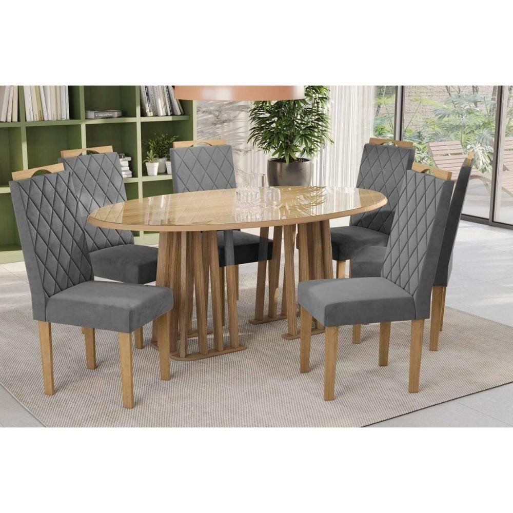 Sala de Jantar Completa Alteia Tampo Madeirado C- Vidro 105x180cm e 6 ...