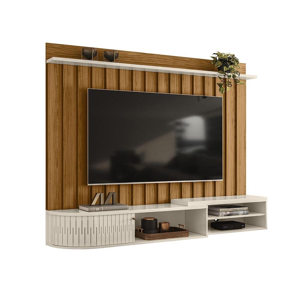 Painel Ripado Suspenso para Tv - Naturale Off White | MadeiraMadeira
