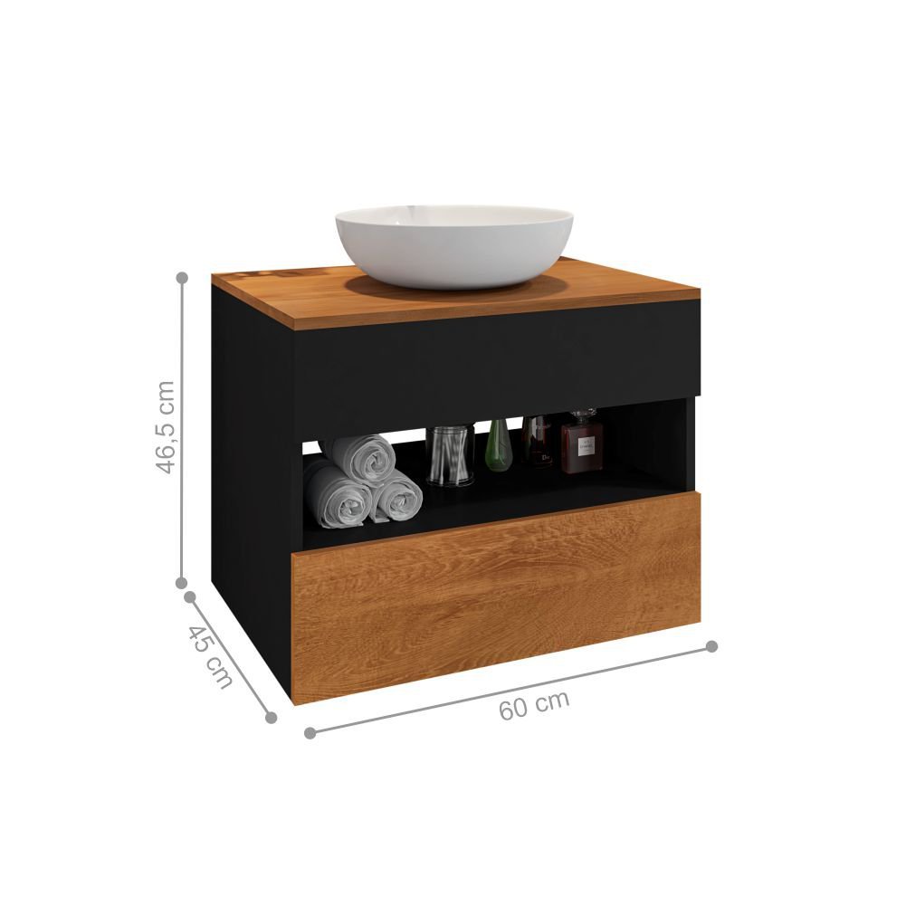 Gabinete para Banheiro com Cuba Amsterdã Preto Fosco Naturallle ...