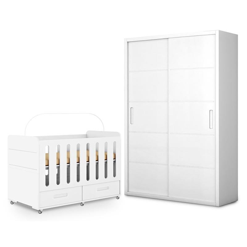 Jogo de Quarto Infantil Dominique Guarda Roupa e Berço Branco Acetinado ...