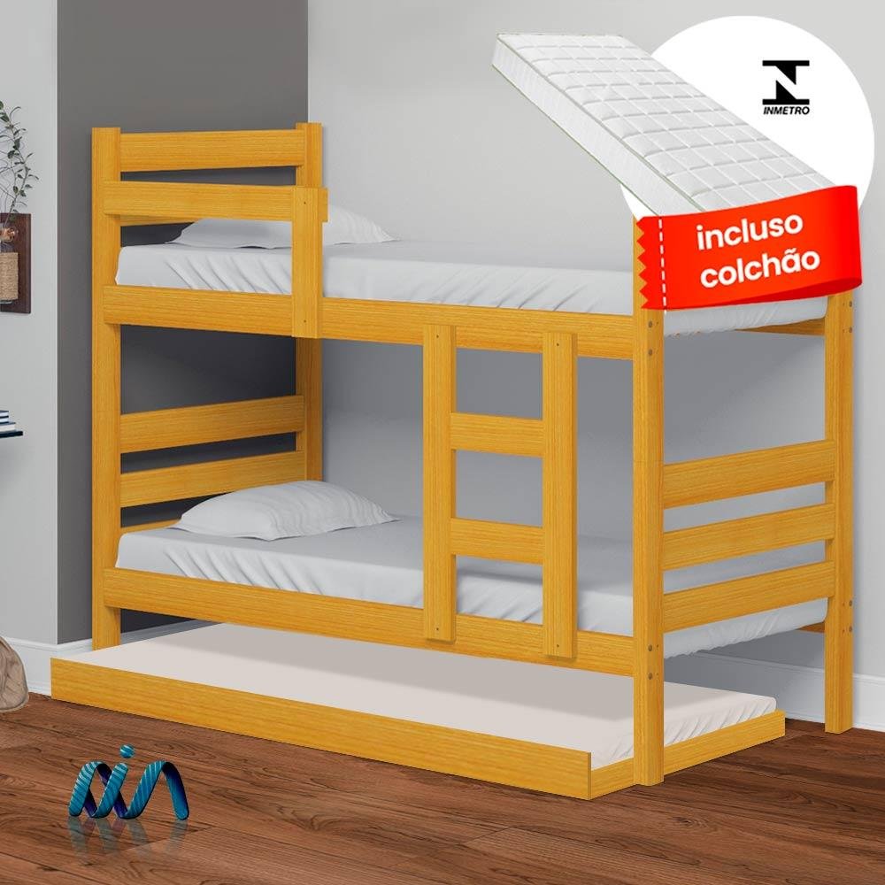 Beliche Com Cama Auxiliar Em Madeira Maciça Cerejeira Nemargi Com 3 ...