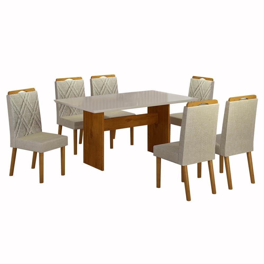 Conjunto de Mesa Uai Isis 160x90cm com 6 Cadeiras Olga - Cinamomo/Off White | MadeiraMadeira