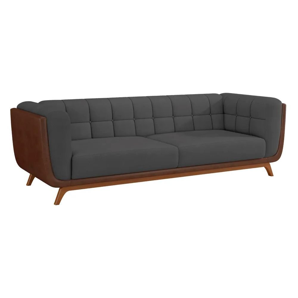 Sofá 2 Lugares 200cm Coin Courino Marrom | Veludo Cinza - Sallar Home ...