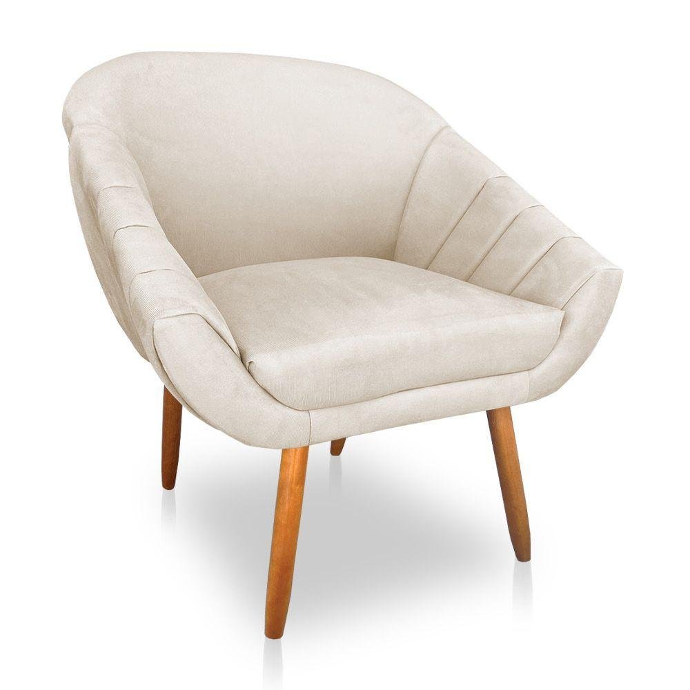 Poltrona Bianca Suede Bege Pés Palito Castanho | MadeiraMadeira