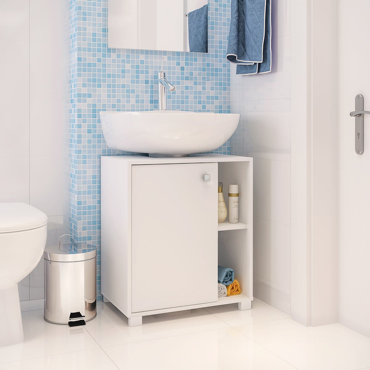 Gabinete para Banheiro 1 Porta 2 Prateleiras 60 x 53 Cm MDP Branco ...