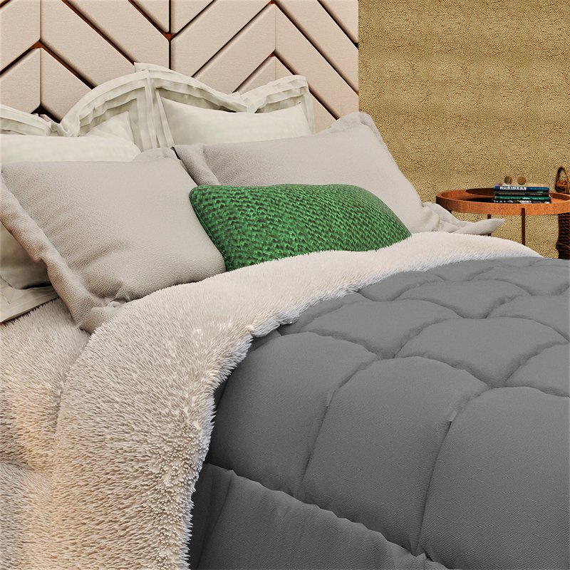 Edredom Sherpa Dupla Face com Face Felpuda Casen Cor:Cinza | MadeiraMadeira
