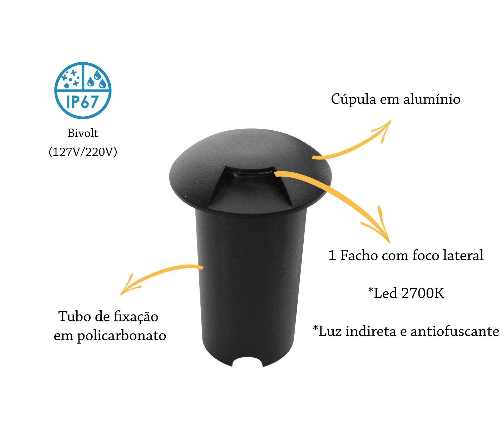 12 Balizador Chao Embutido Led 1 Facho 2700K Preto Lup50 | MadeiraMadeira
