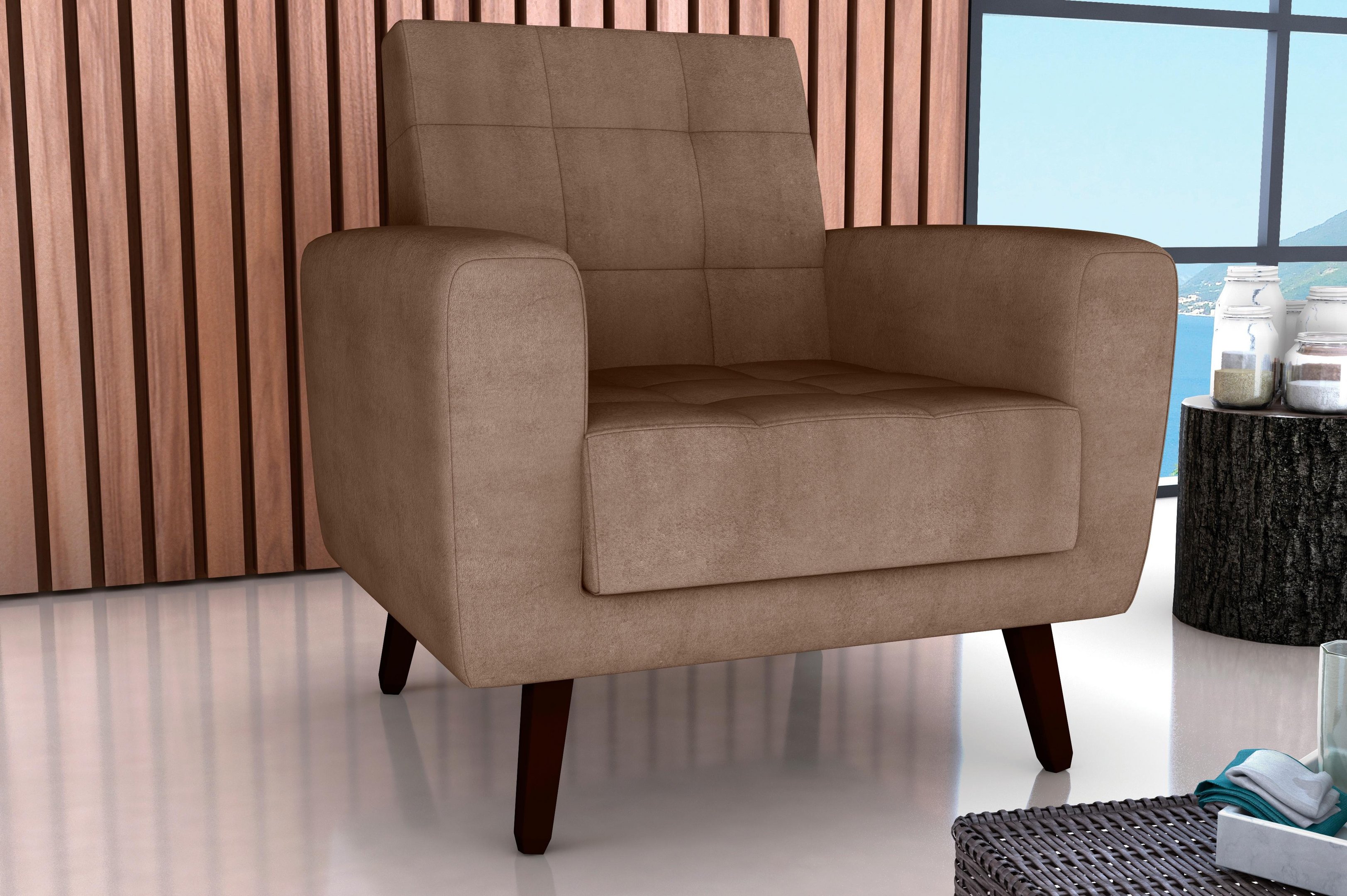 Poltrona Decorativa Lívia Boucle Marrom F498 - Matrix | MadeiraMadeira