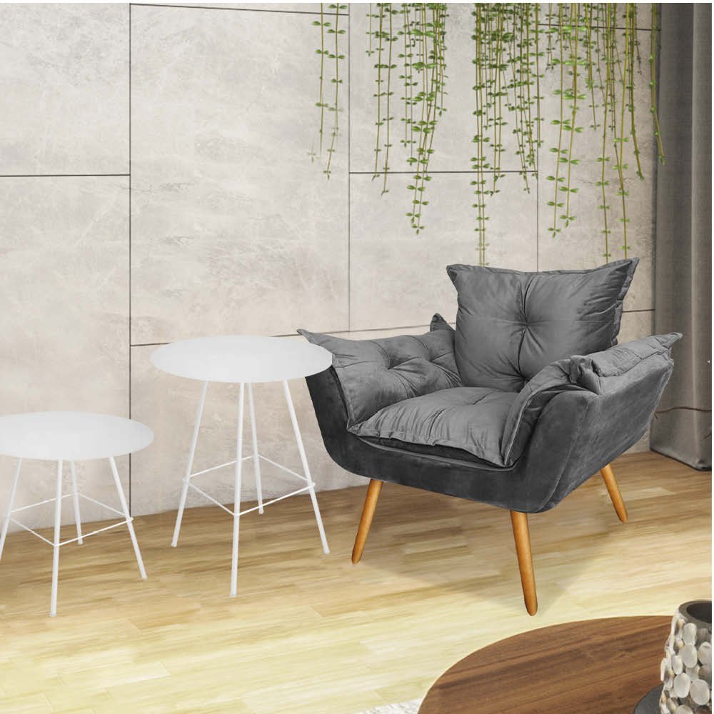 Kit Poltrona Opala com 2 Mesas Juan Eiffel Ferro Branco Tampo Redondo ...