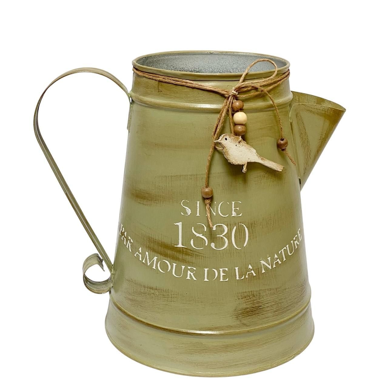 Vaso Jarro Decor de Metal Provençal Verde com Pássaro 22 Cm ...