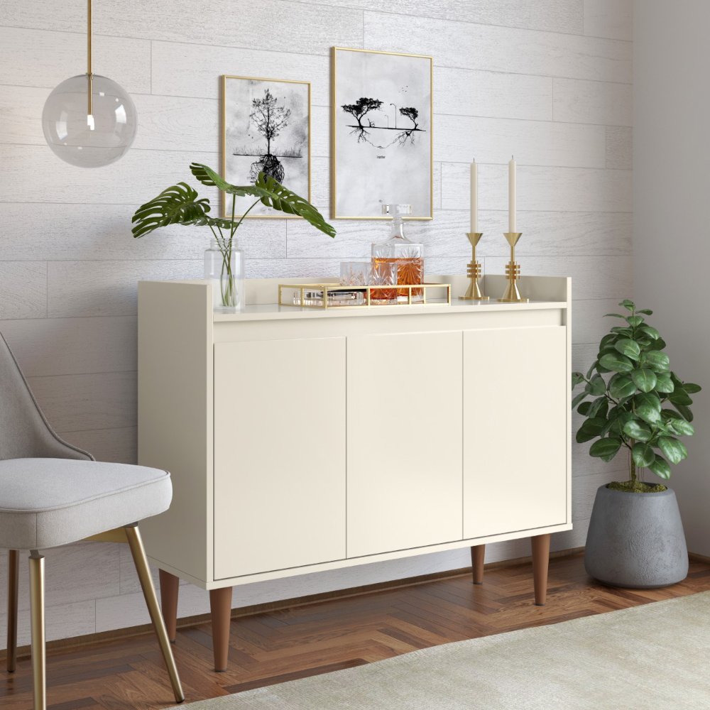 Buffet Aparador Retrô 3 Portas Vintage - Off White | MadeiraMadeira