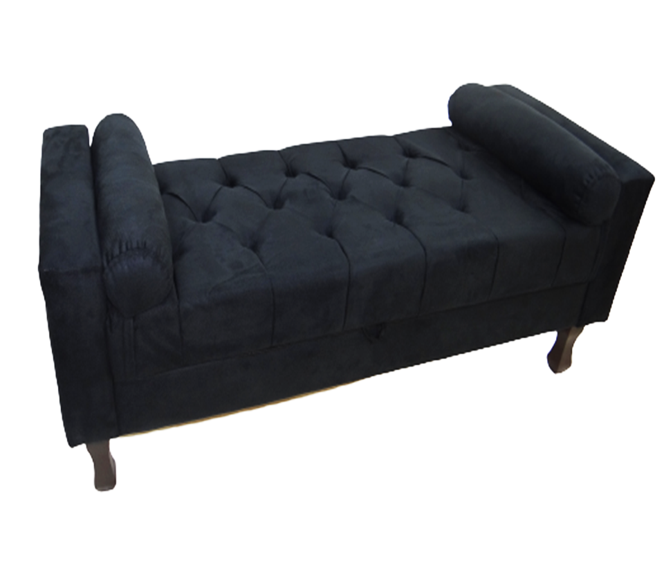 Baú Calçadeira Recamier Aurora 1,95 Capitonê Suede Preto Liz Maria ...