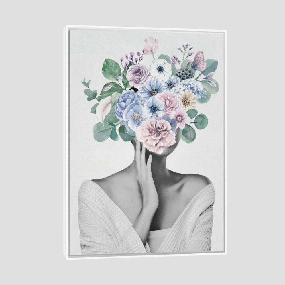 Quadro Moça Flor Ii Tela Moldura Branca 45X30Cm | MadeiraMadeira