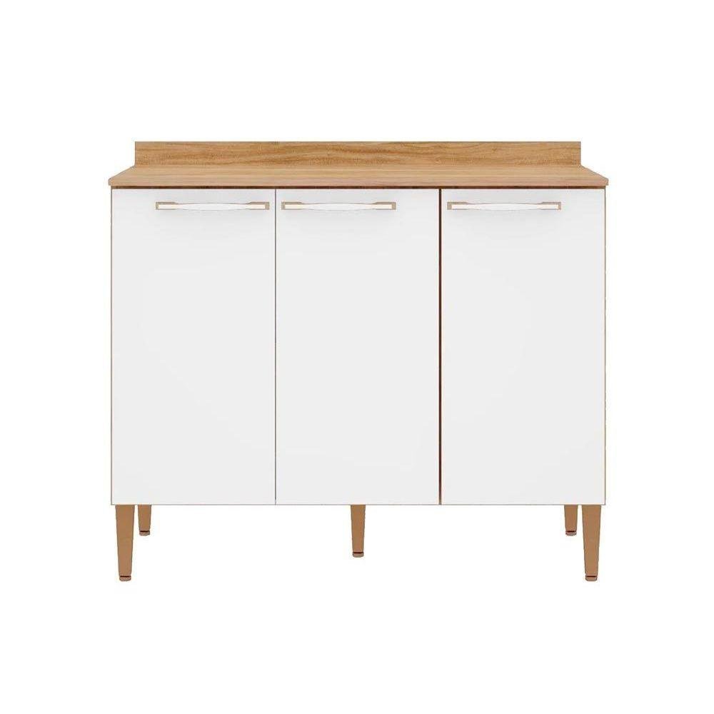 Gabinete P/pia Cozinha Balcão Zafira 3 Portas e 1 Gaveta 120cm Cinamomo/off White - Valdemóveis ...