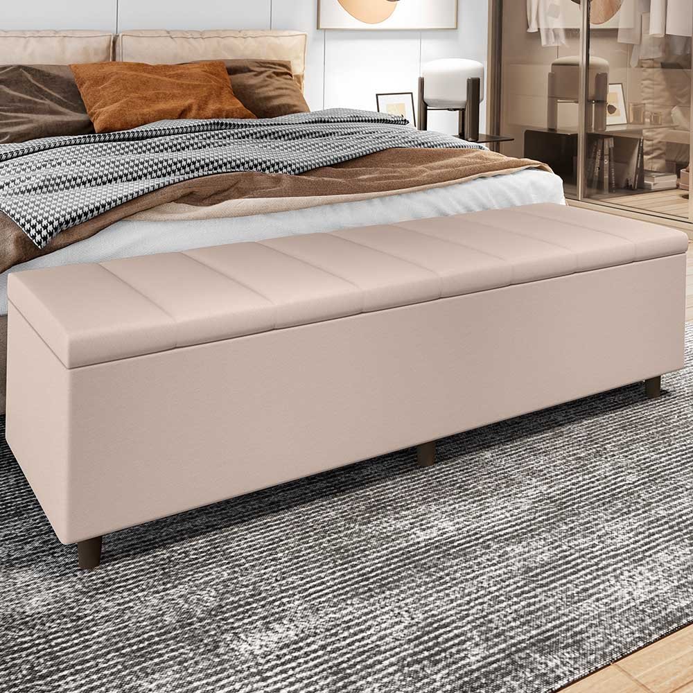 Recamier Baú Cama Casal Ivana 140cm Veludo Bege - Abmaza | MadeiraMadeira