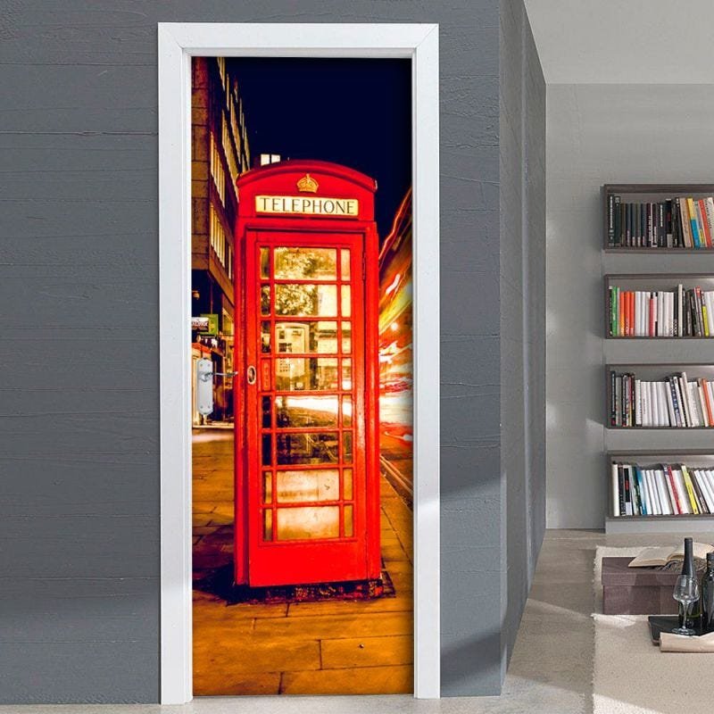 Adesivo de Porta Cabine de Telefone Retro - G 90x210 cm | MadeiraMadeira