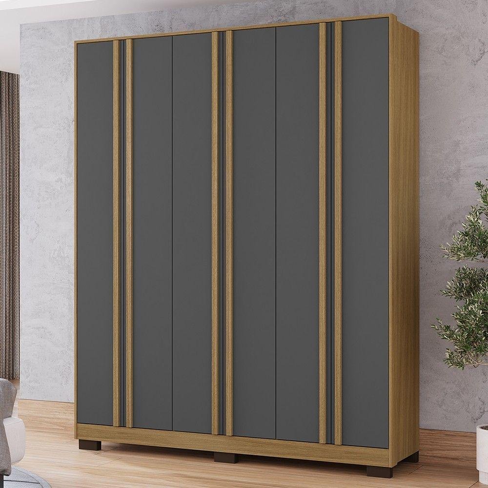 Guarda Roupa Casal 6 Portas 2 Gavetas Califórnia Carvalho Grafite ...