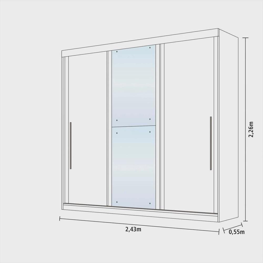 Guarda Roupa Casal 3 Portas de Correr com Espelho Ravena Panan Móveis ...