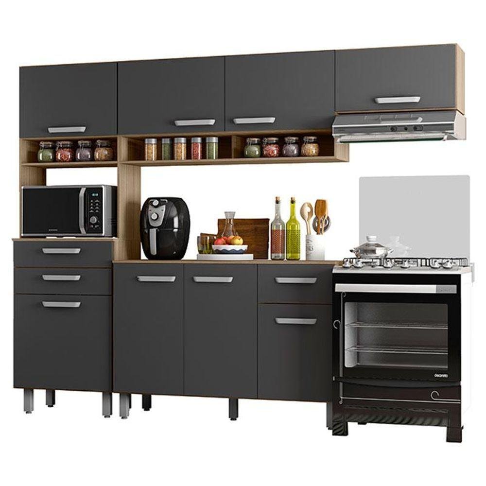 Cozinha 4 Peças Siena Carvalho Grafite - Poliman | MadeiraMadeira