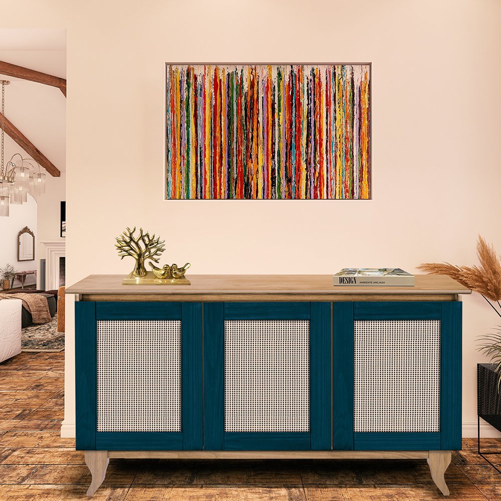 Buffet Madeira Maciça Rústico Telinha 3 Portas Deltan - Azul / Imbuia ...