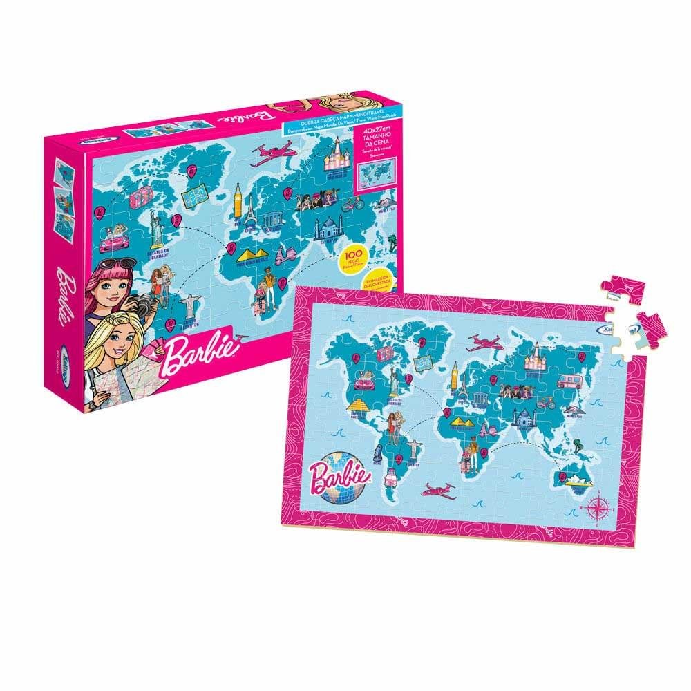 Quebra-Cabeça - 100 Peças - Madeira - Barbie - Mapa Mundi Travel ...
