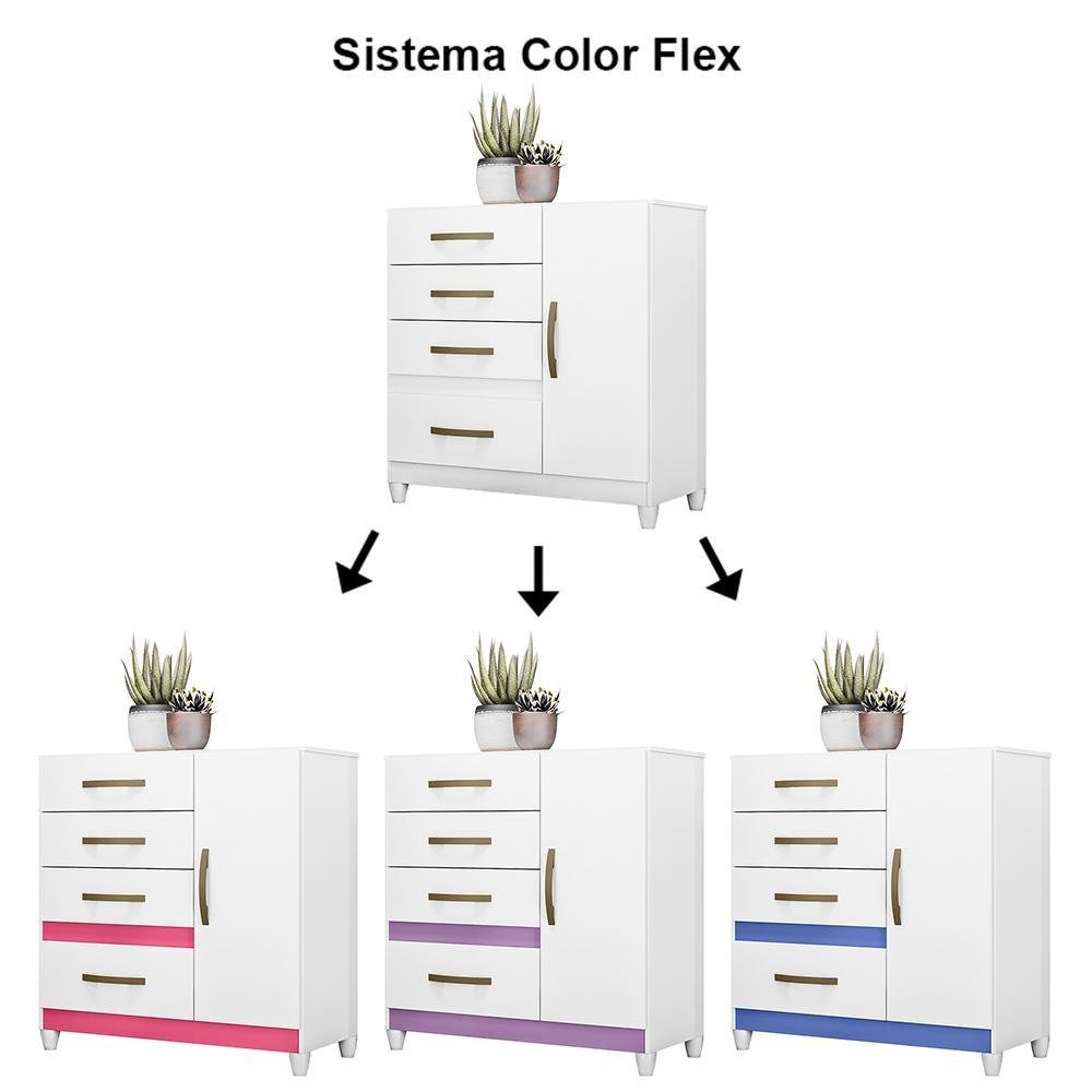 Cômoda Sapateira Vênus 1 Porta e 4 Gavetas Color Flex Branco/lilás com ...