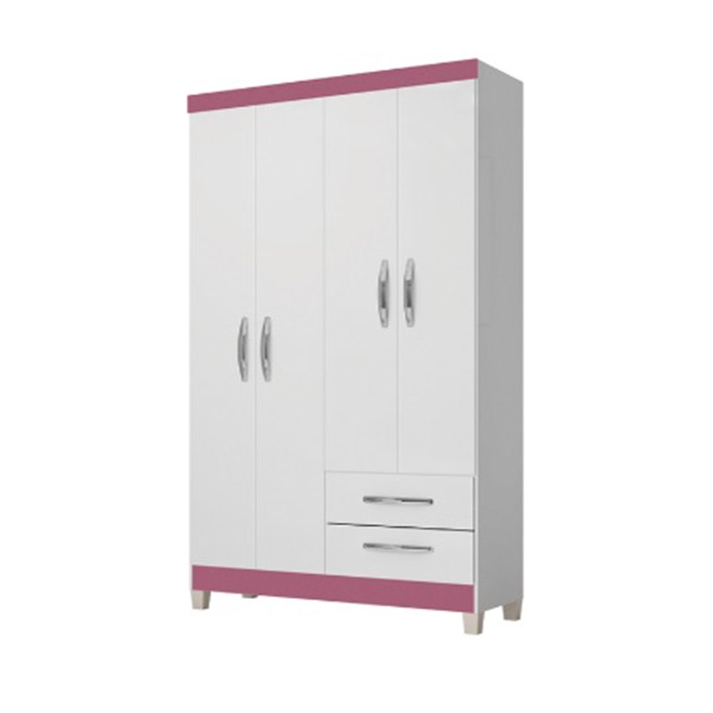 Roupeiro Casal Moderna 4 Portas sem Espelho Branco e Rosa - Incorplac ...