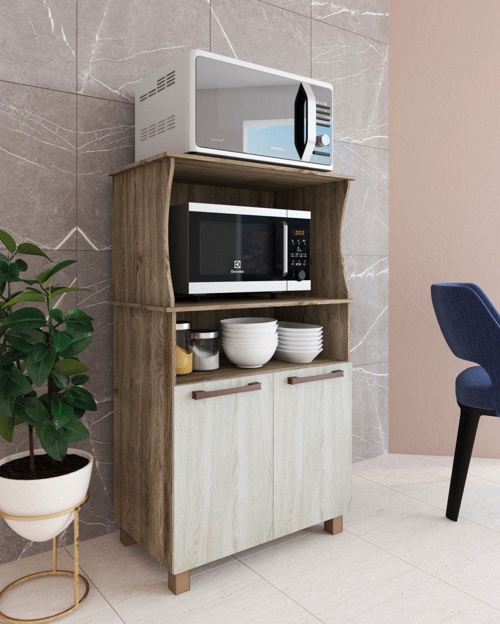 Balcão de Cozinha para Microondas 2 Portas Lucca - Darmovel Castanho ...