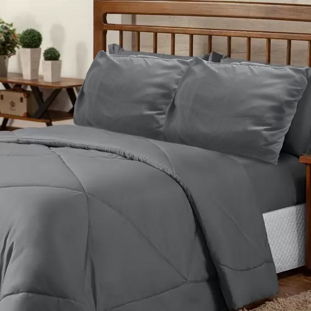 Colcha Dupla Face Casal Queen 6 peças Cinza Casen - Lençol Incluso ...