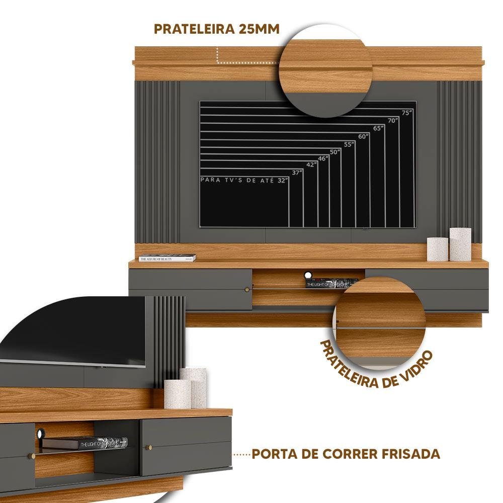 Painel Ripado Para Tv 75 Polegadas Barcelona Nature Chumbo Linea Brasil ...