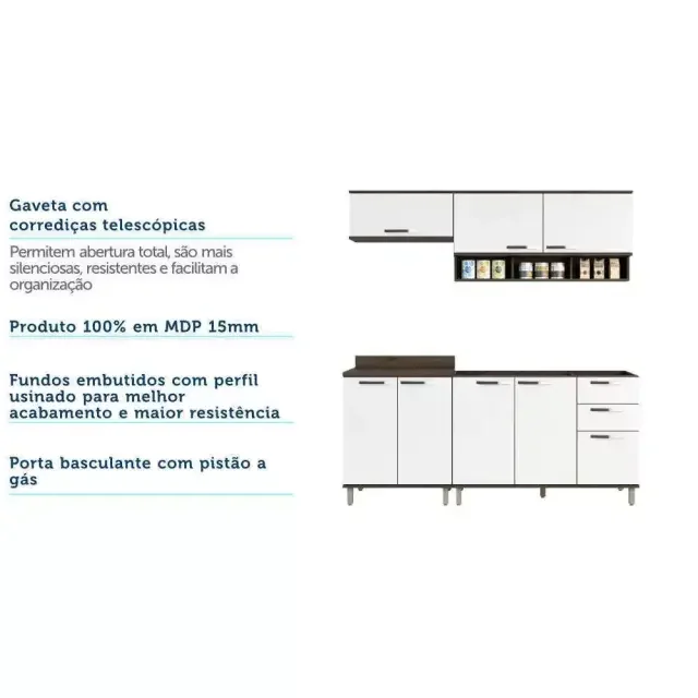 Cozinha Modulada 4 Peças com Armários e Balcões Sara cor Branco UV ...