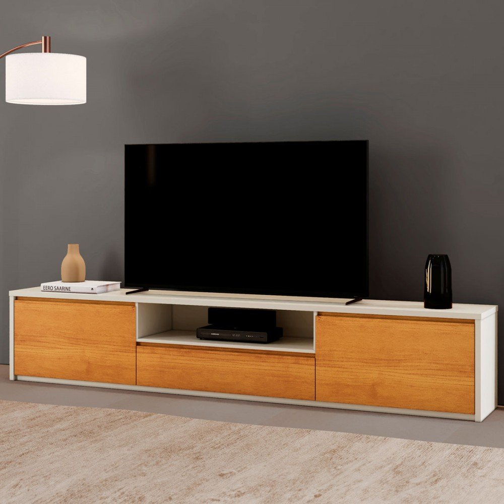 Rack para Tv até 75 Polegadas Piazza 3 Gavetas Off White/naturalle ...