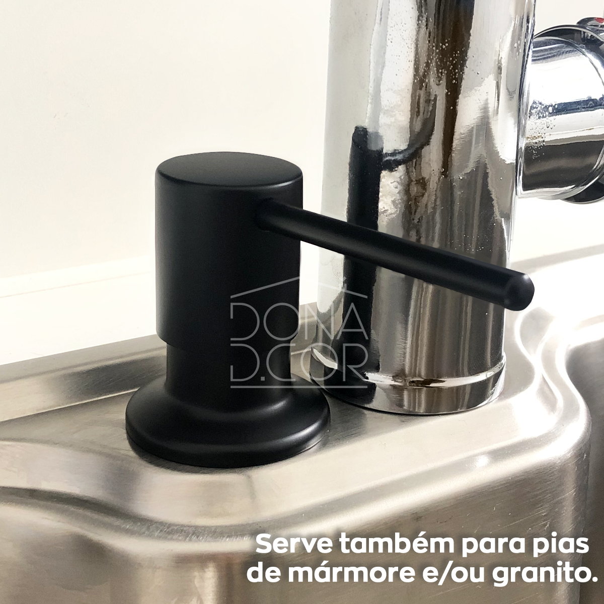 Dispenser Detergente Preto Bancada 320ml Inox304 Fosco Black Bico Reto ...