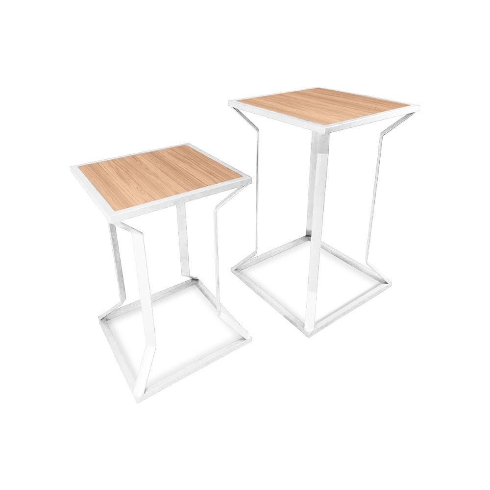Conjunto de Mesas Laterais Alta e Baixa Puebla Várias Cores - Branco ...