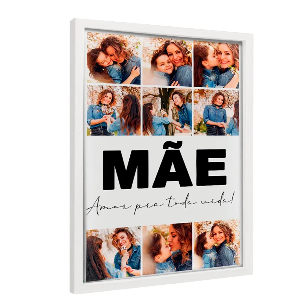 Quadro com Foto Mãe Amor para Vida Toda em Moldura Caixa Tacolado Papel de Parede Mold ...