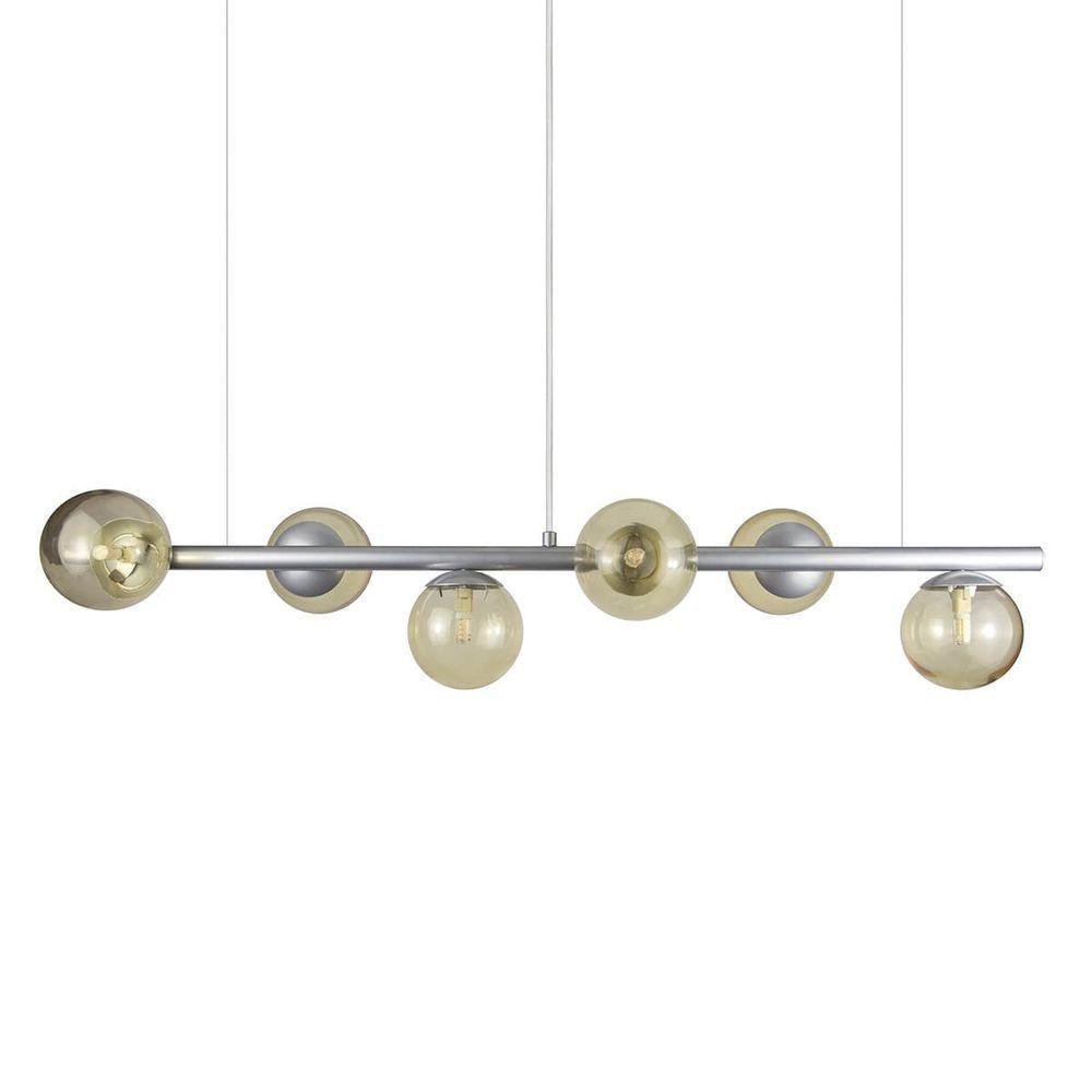 Lustre Pendente Figo Prata - 6 Globos Esfera de Vidro Âmbar ...